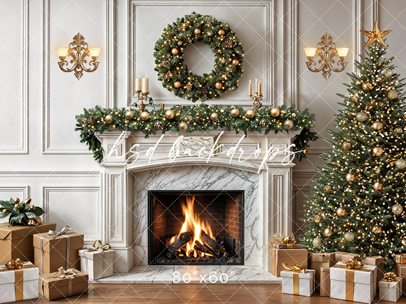 Festive Flames Fireplace Photography Backdrop for Christmas Photoshoot – HSD Photography Backdrops