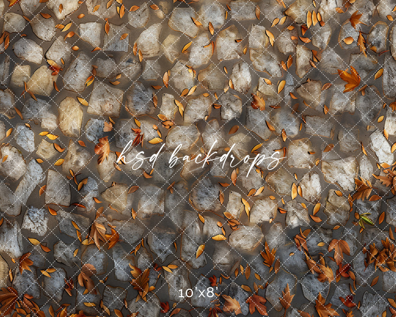 Autumn Leaves Cobblestone Rubber backed photography floor mat