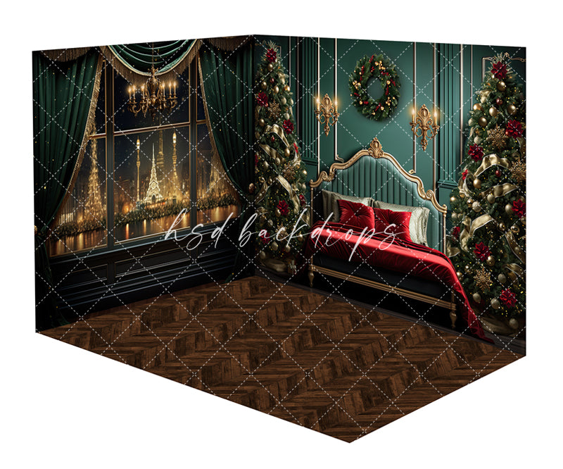 Elegant Christmas Fireplace Photo Backdrop and Floor Combo - CHS50304 – HSD Photography Backdrops