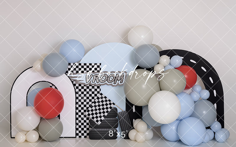 Vroom Racing Theme Cake Smash Photography Backdrop Vroom Racing Theme Cake Smash Photography Backdrop