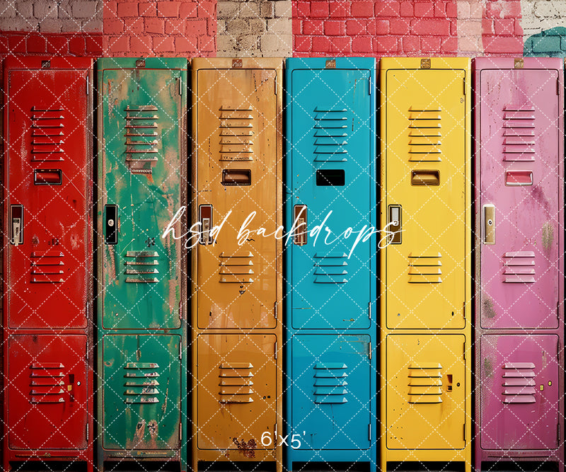 Colorful Vintage School Lockers Back to School Photo Backdrop