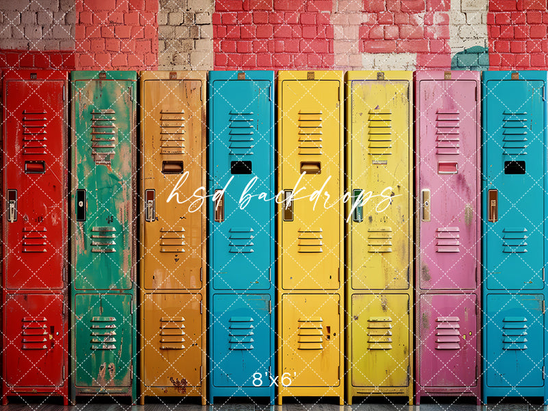 Colorful Vintage School Lockers Back to School Photo Backdrop