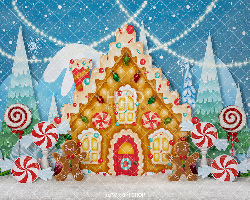 Gingerbread House Backdrop for Photography or Christmas Church Event