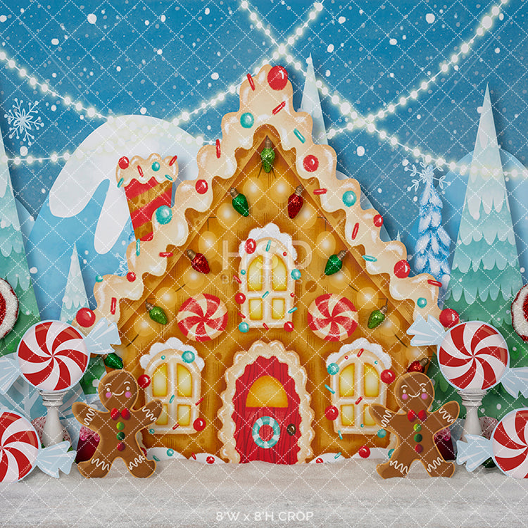 Gingerbread House Backdrop for Photography or Christmas Church Event