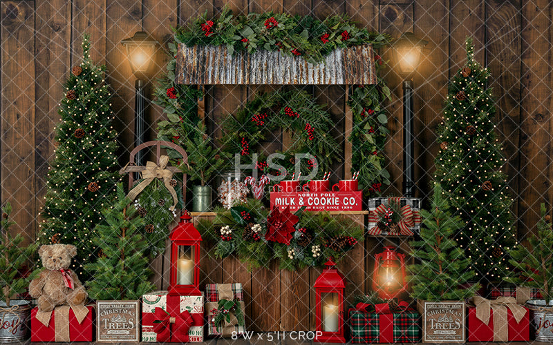 Hot Cocoa Stand Tree Farm Christmas Photo Backdrop for Pictures