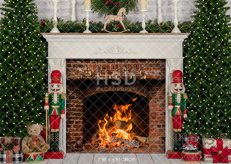 Christmas fireplace photo backdrop. Christmas room backrop with trees
