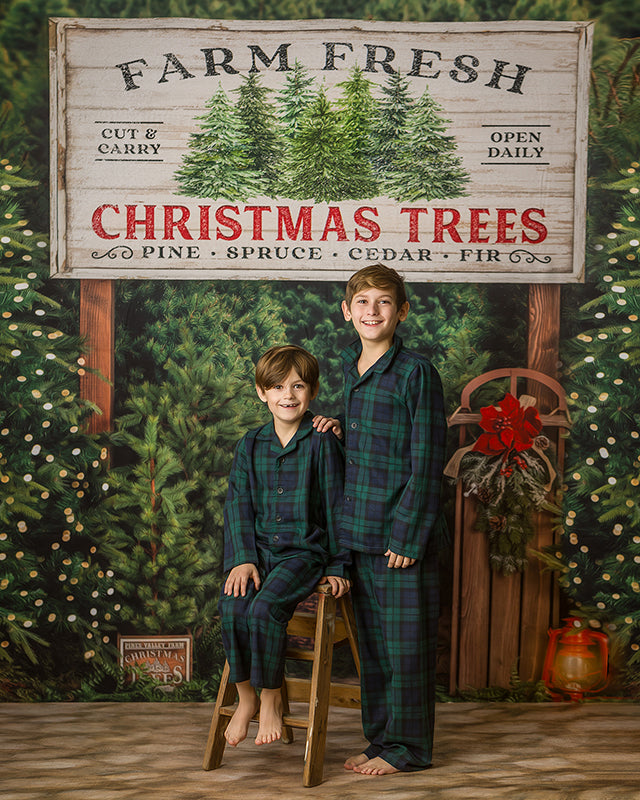 Rustic Christmas Tree Farm Photo Backdrop Photography