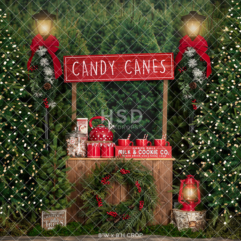 Candy Canes and Hot Cocoa Stand Christmas Tree Farm Backdrop – HSD ...