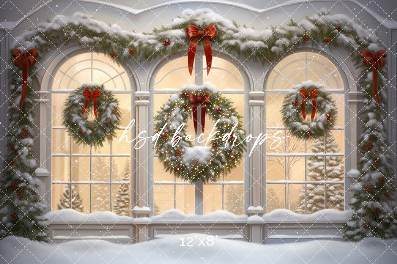 Snowy Cathedral Window Christmas Backdrops for Photography