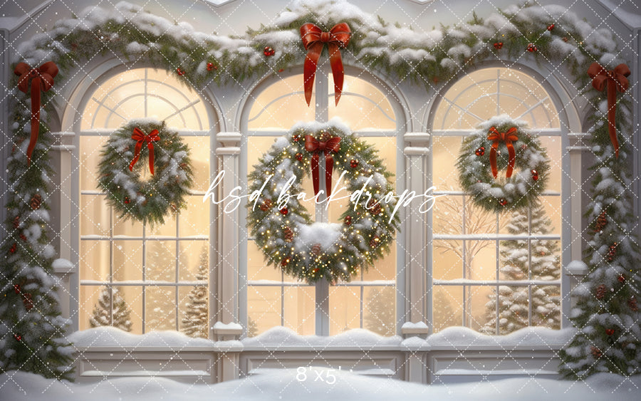 Snowy Cathedral Window Christmas Backdrops for Photography