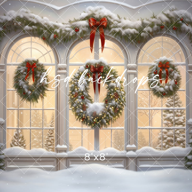 Snowy Cathedral Window Christmas Backdrops for Photography
