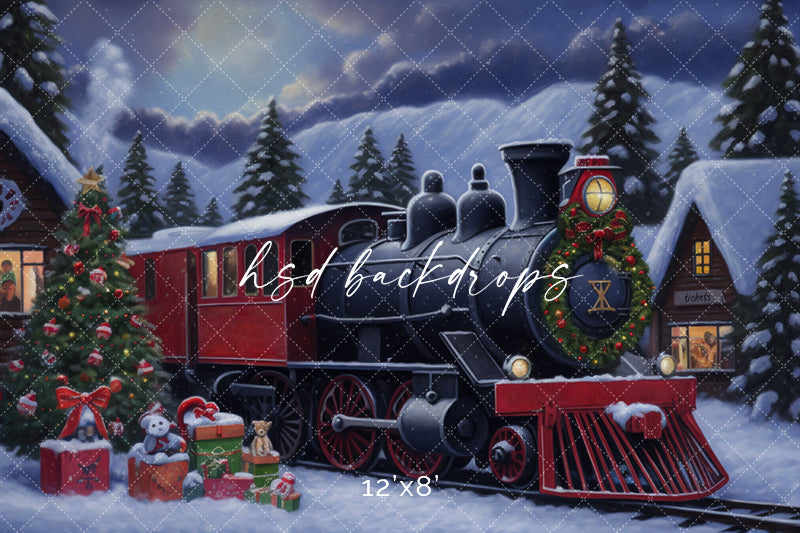 Christmas Express Train Backdrop for Studio Photography