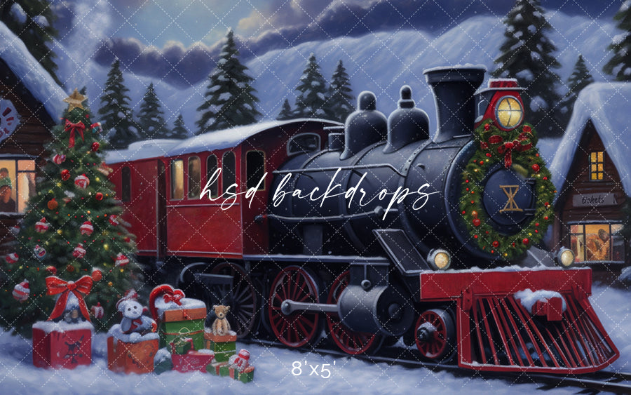 Christmas Express Train Backdrop for Studio Photography