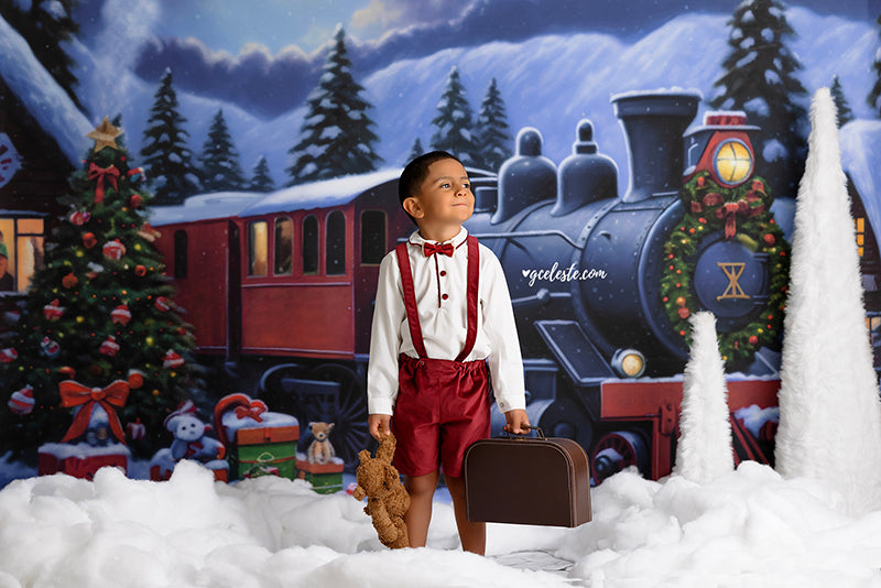 Christmas Express Train Backdrop for Studio Photography