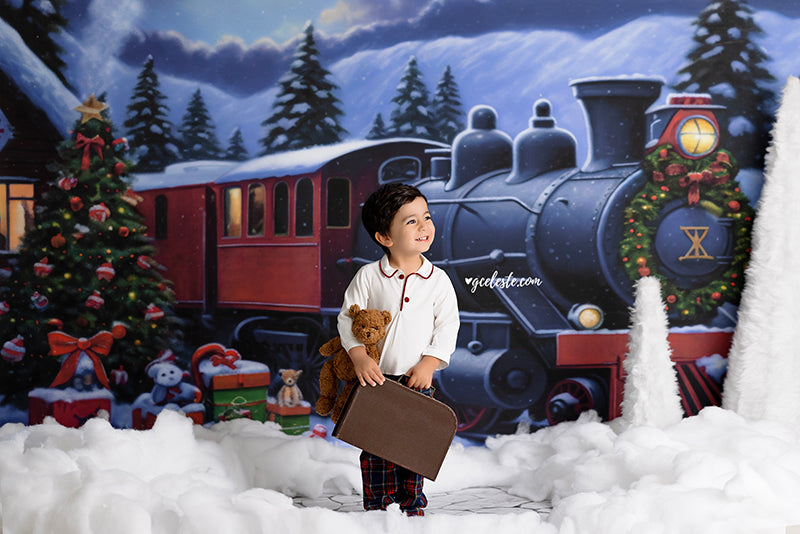 Christmas Express Train Backdrop for Studio Photography