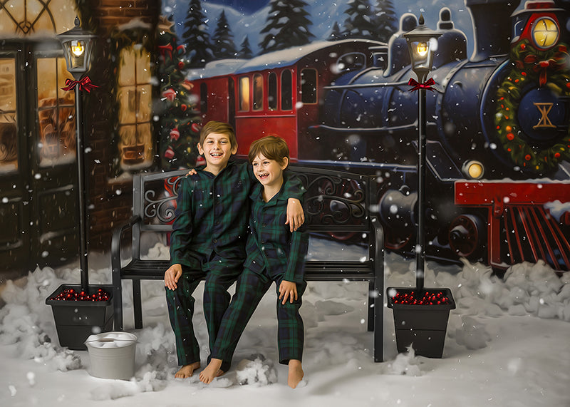 Christmas Express Train Backdrop for Studio Photography