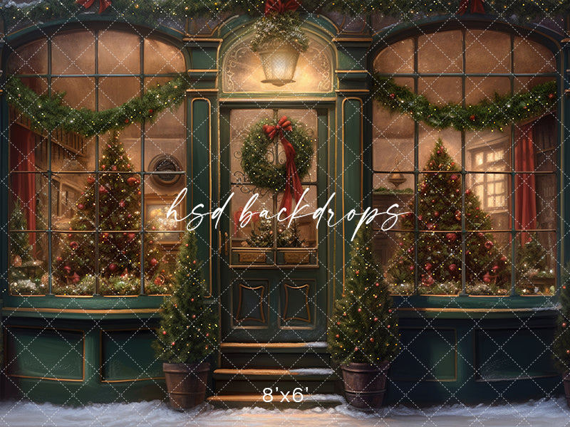 Vintage Village Christmas Store Backdrop for Photoshoot