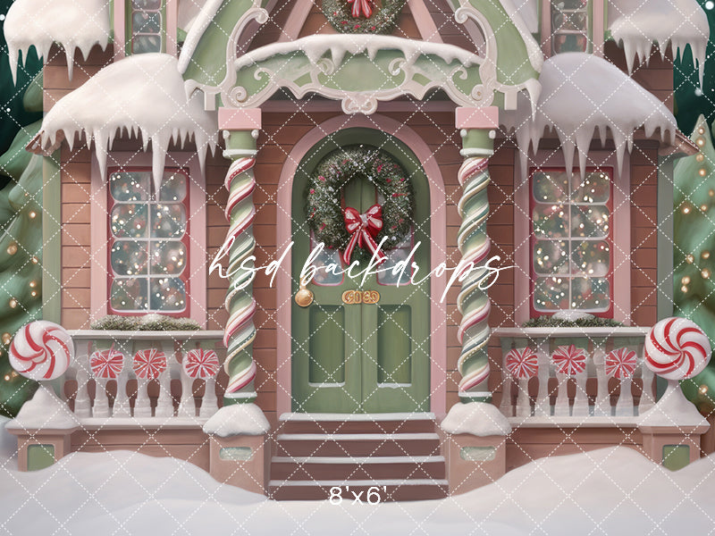 Victorian Christmas Gingerbread House Photography Backdrop