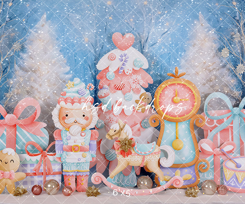 Pastel Nutcracker Christmas Backdrop for Birthday Cake Smash Photos