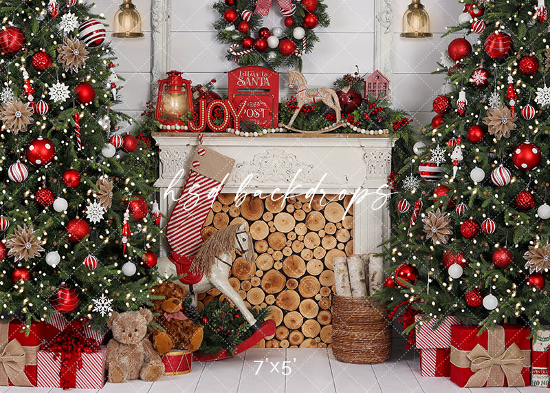 Antique Farmhouse Christmas Fireplace Photoshoot Backdrop