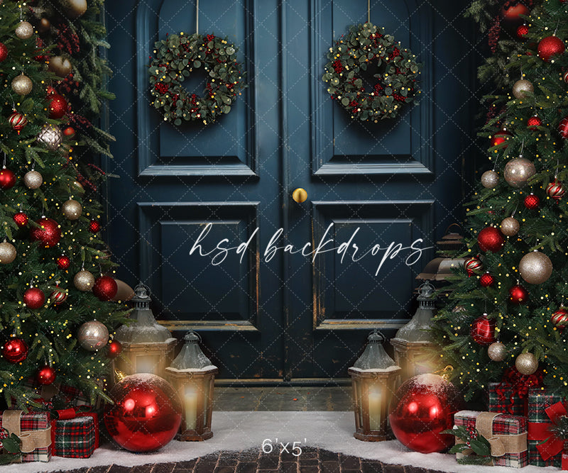 Large Festive Door Christmas Backdrop for Photography