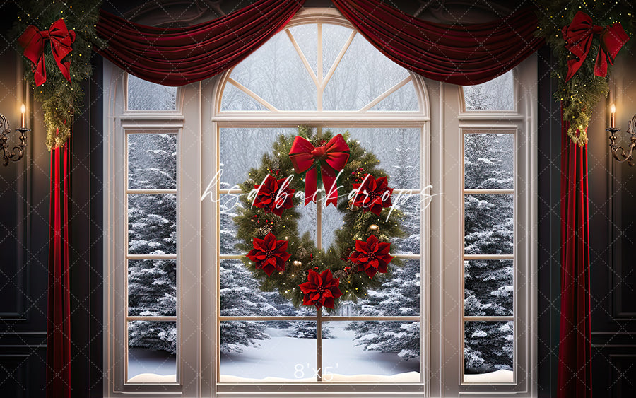 Classic Christmas Window Photo Backdrop for Holiday Portraits
