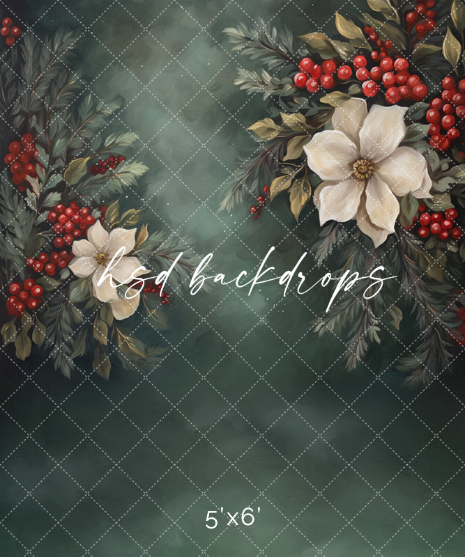 Fine Art Floral Christmas Backdrop and Floor Combo