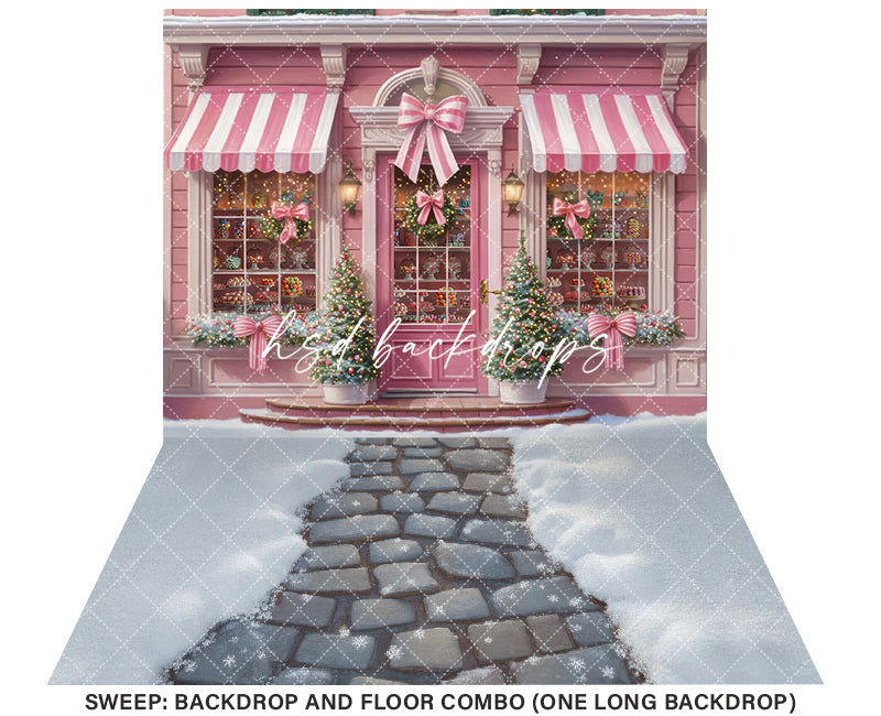 Pink Christmas Boutique Gift Shop Photo Backdrop