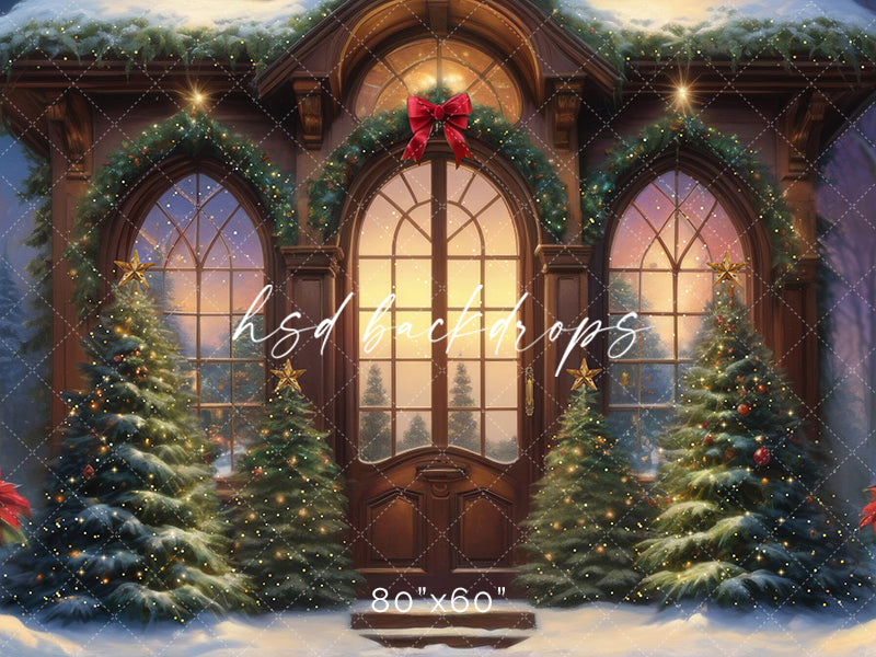 Arched Christmas Windows Photo Backdrop