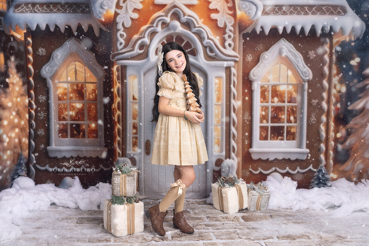 Cozy Gingerbread House Christmas Photo Backdrop