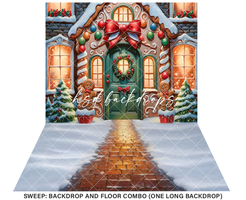 Frosted Gingerbread House Christmas Portrait Backdrop