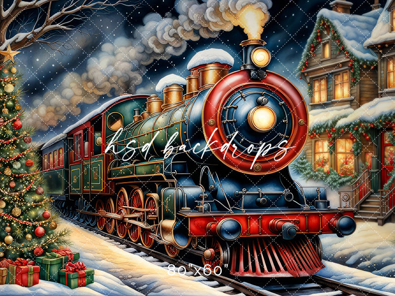 North Pole Express Train Christmas Backdrop for Pictures – HSD ...