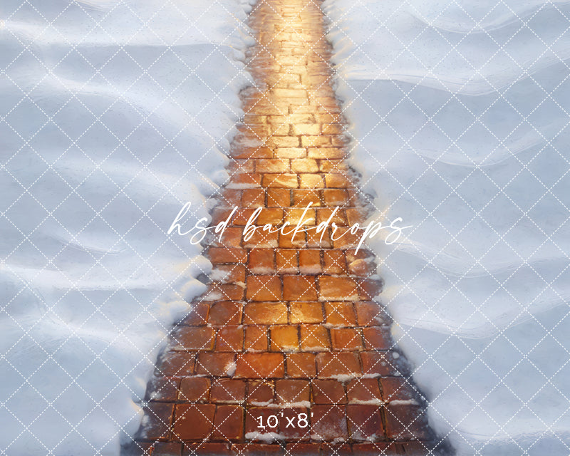 Glowing Winter Brick Pathway Rubber Backed Photo Floor Mat