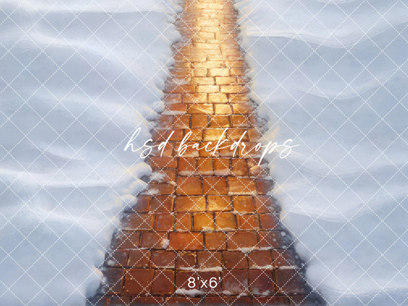 Glowing Winter Brick Pathway Photography Backdrop Floor
