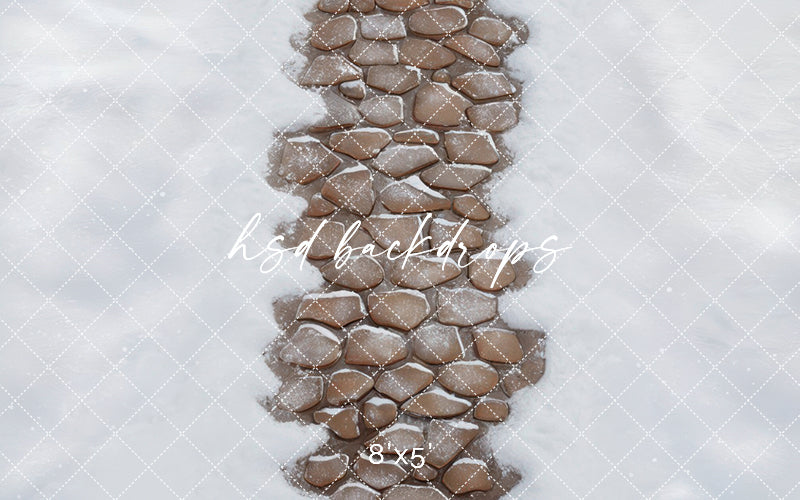 Snowy Gingerbread Stone Pathway Photography Backdrop Floor