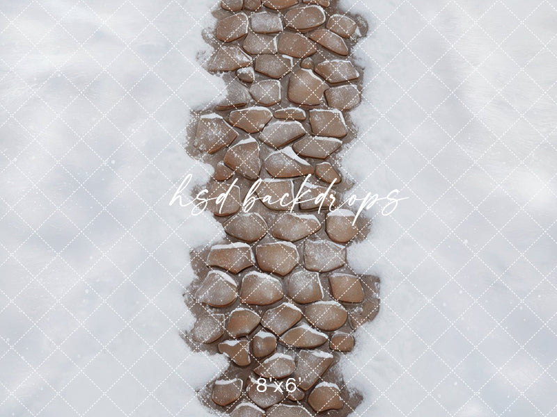 Snowy Gingerbread Stone Pathway Photography Backdrop Floor