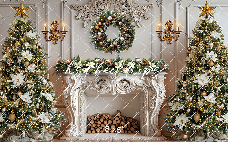 Elegant White Christmas Fireplace Photography Backdrop – HSD ...