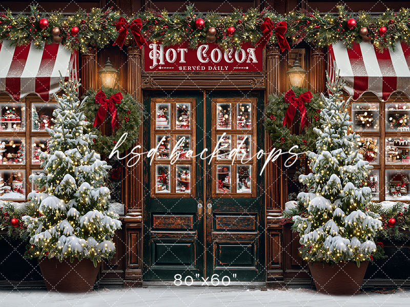 Hot Cocoa Store Front Christmas Backdrop for Holiday Studio Photoshoot ...