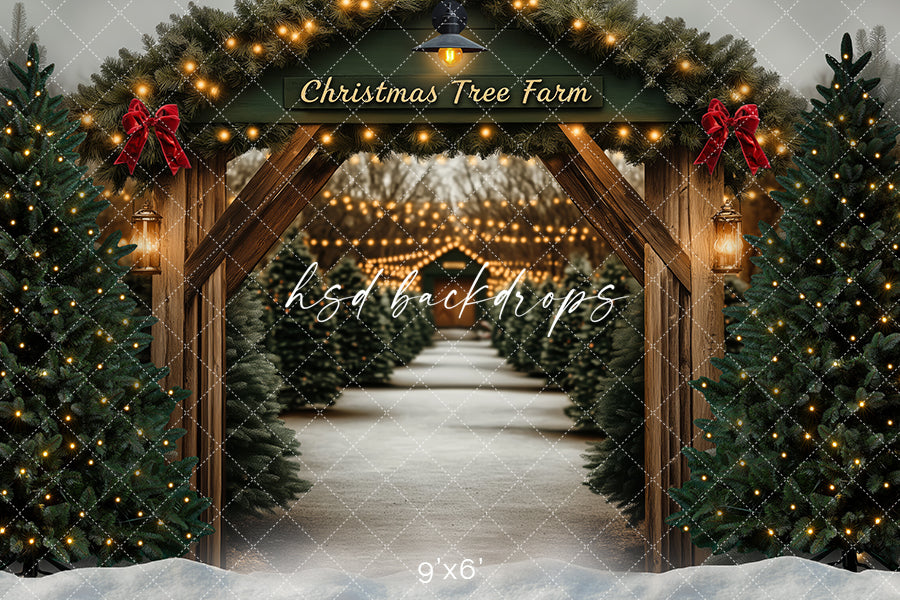 Arched Christmas Tree Farm Entrance Photo Backdrop & Scene Setter