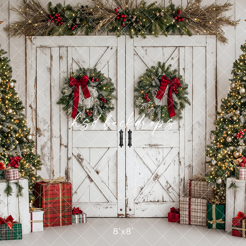 Festive Christmas Barn Doors Backdrop For Photography
