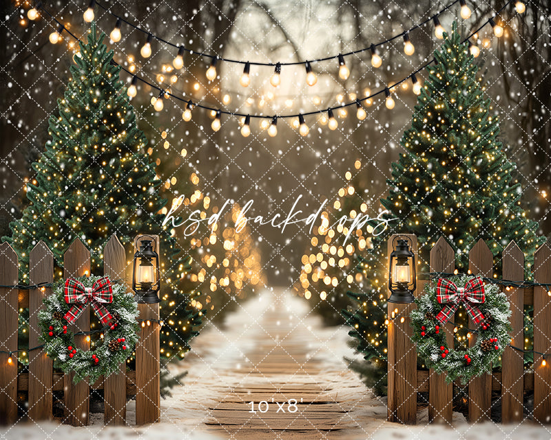 Christmas Tree Farm Pathway Photo Backdrop in poly paper and fabric ...
