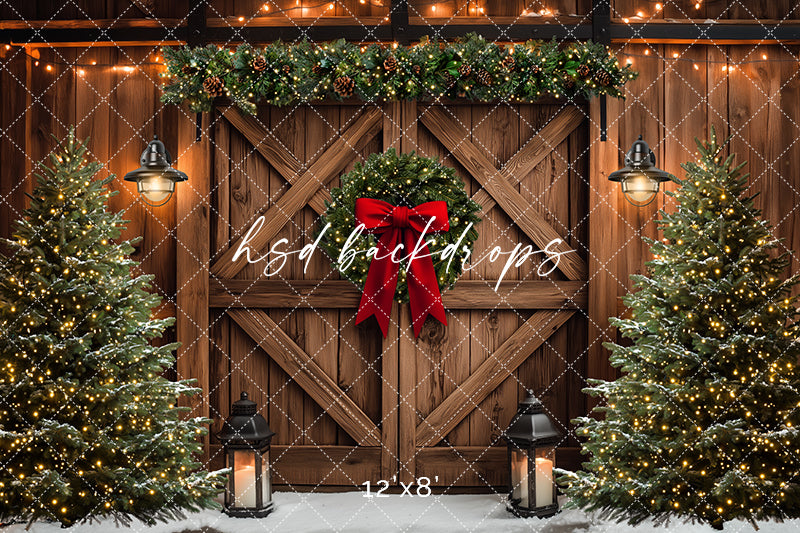Farmhouse Christmas Barn Doors Photoshoot Backdrop Scene Setter