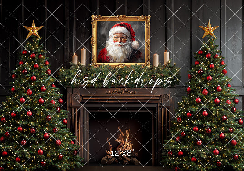 Santa Christmas Fireplace Backdrop for Pictures Scene Setter