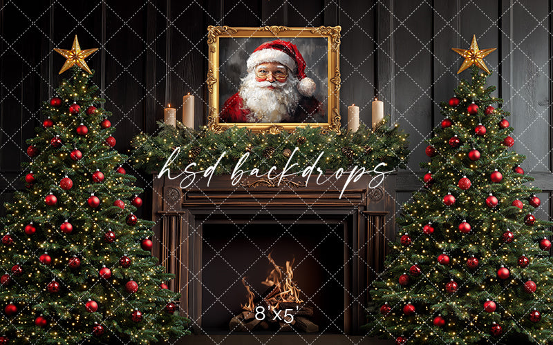 Santa Christmas Fireplace Backdrop for Pictures Scene Setter