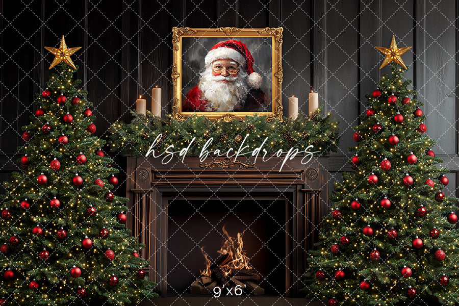 Santa Christmas Fireplace Backdrop for Pictures Scene Setter