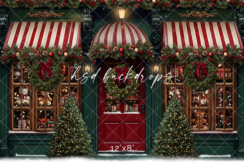Classic Christmas Storefront Photo Backdrop
