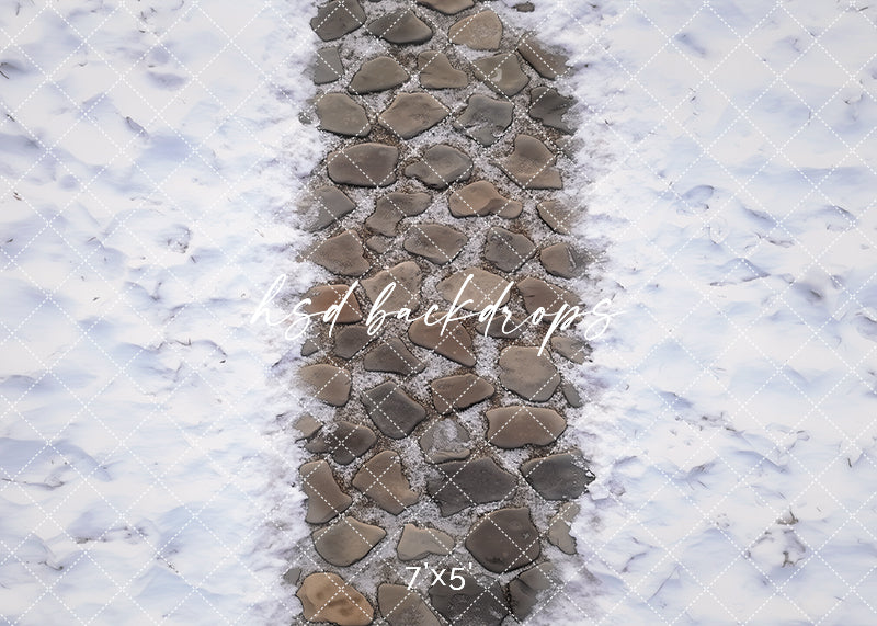 Snowy Winter Stone Walkway Photography Backdrop Floor – HSD Photography ...