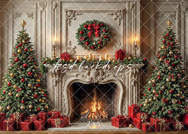Glowing Victorian Christmas Fireplace Portrait Studio Backdrop – HSD ...