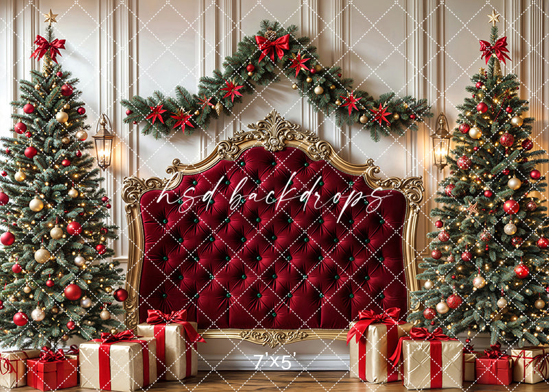 Red Gilded Christmas Headboard Bed Photography Backdrop – HSD ...