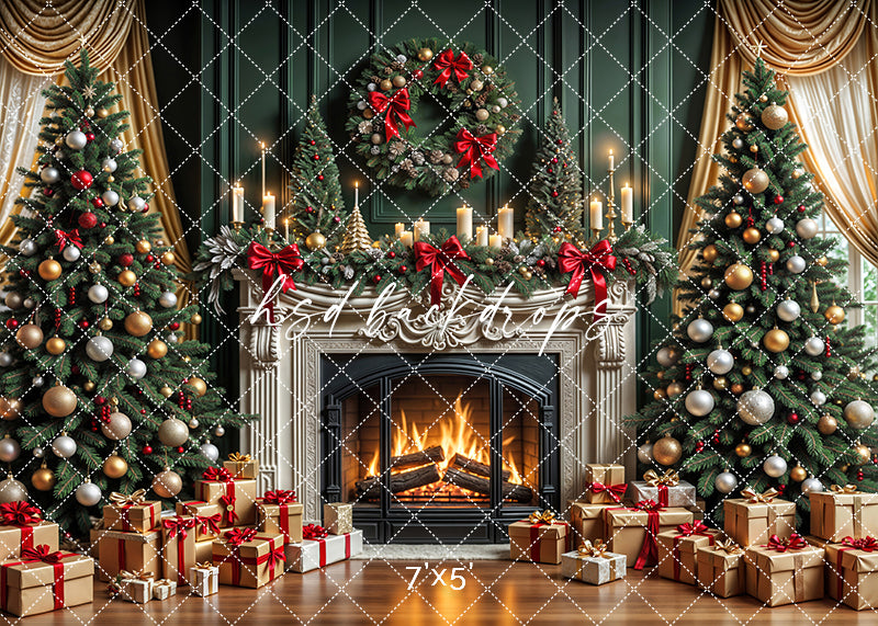 Festive Fireside Fireplace – Elegant Christmas Photography Backdrop ...